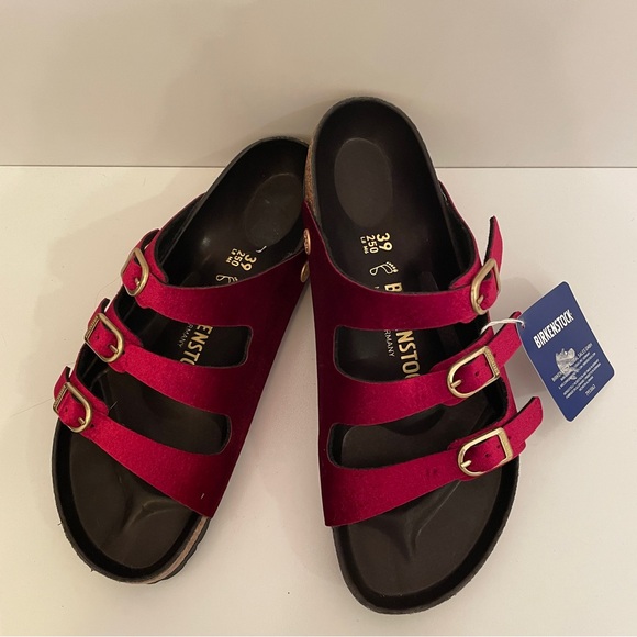 Birkenstock | Shoes | Birkenstock Maroon Florida Fresh Velvet Triple ...
